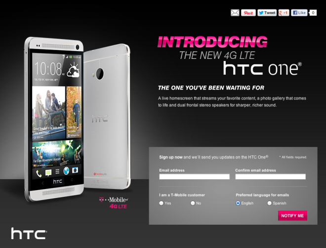 T-Mobile Posts Sign-Up Page For HTC One, Confirms LTE Support - TmoNews