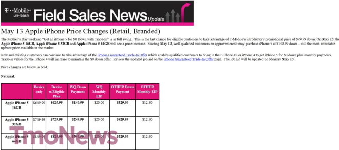 T-Mobile Increases iPhone 5 Down Payment Price To $149 As Promotional ...