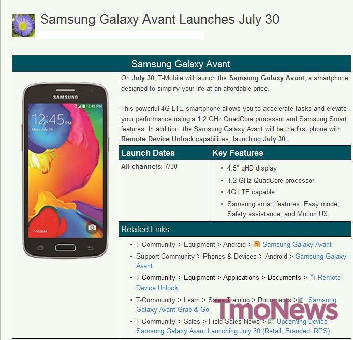 T-Mo Samsung Galaxy Avant to launch on July 30 [Update - Full Spec List ...
