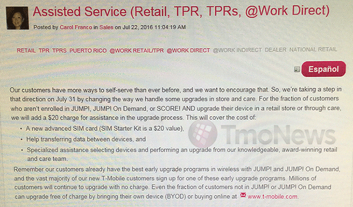 T-Mobile Assisted Service upgrade fee launching on July 31 for select ...