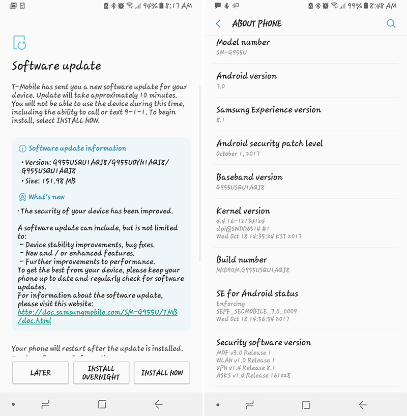 T-Mobile Galaxy S8 and S8+ updated with October security patches - TmoNews
