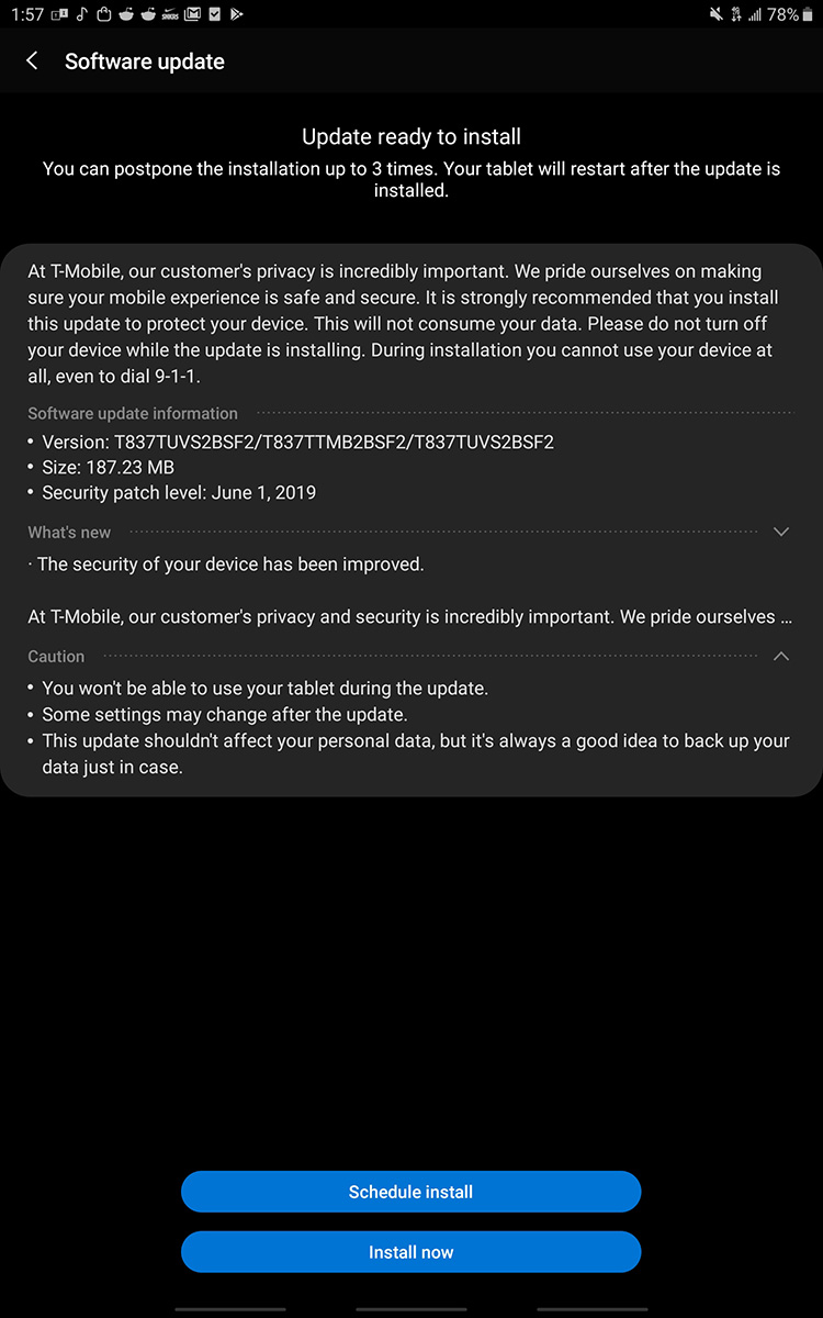 Samsung Galaxy Tab S4 getting updated security patches from T-Mobile ...